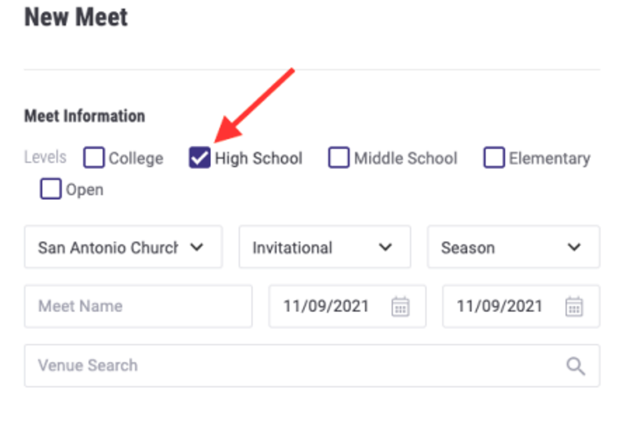 Creating a New Meet for Online Registration