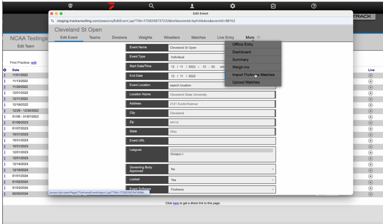 Importing Results from FloArena Event into the OPC