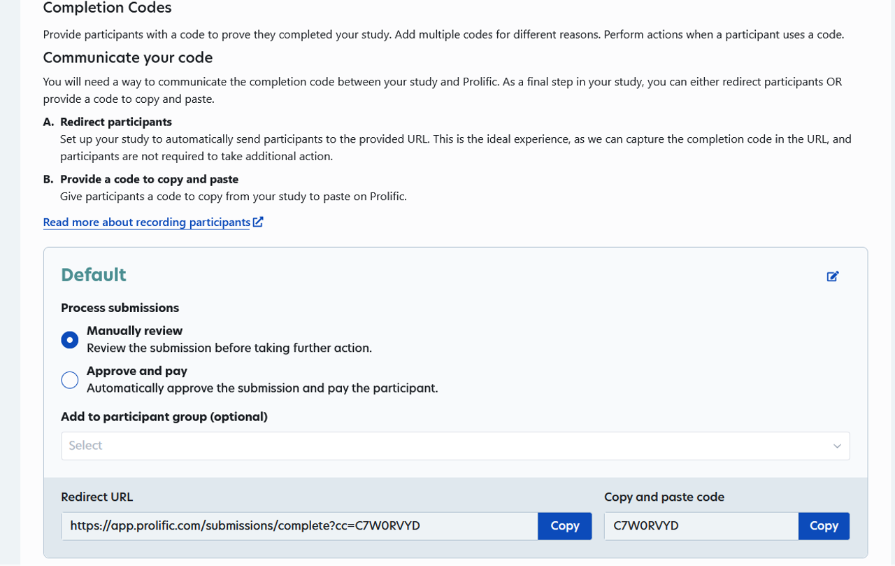 Custom completion codes